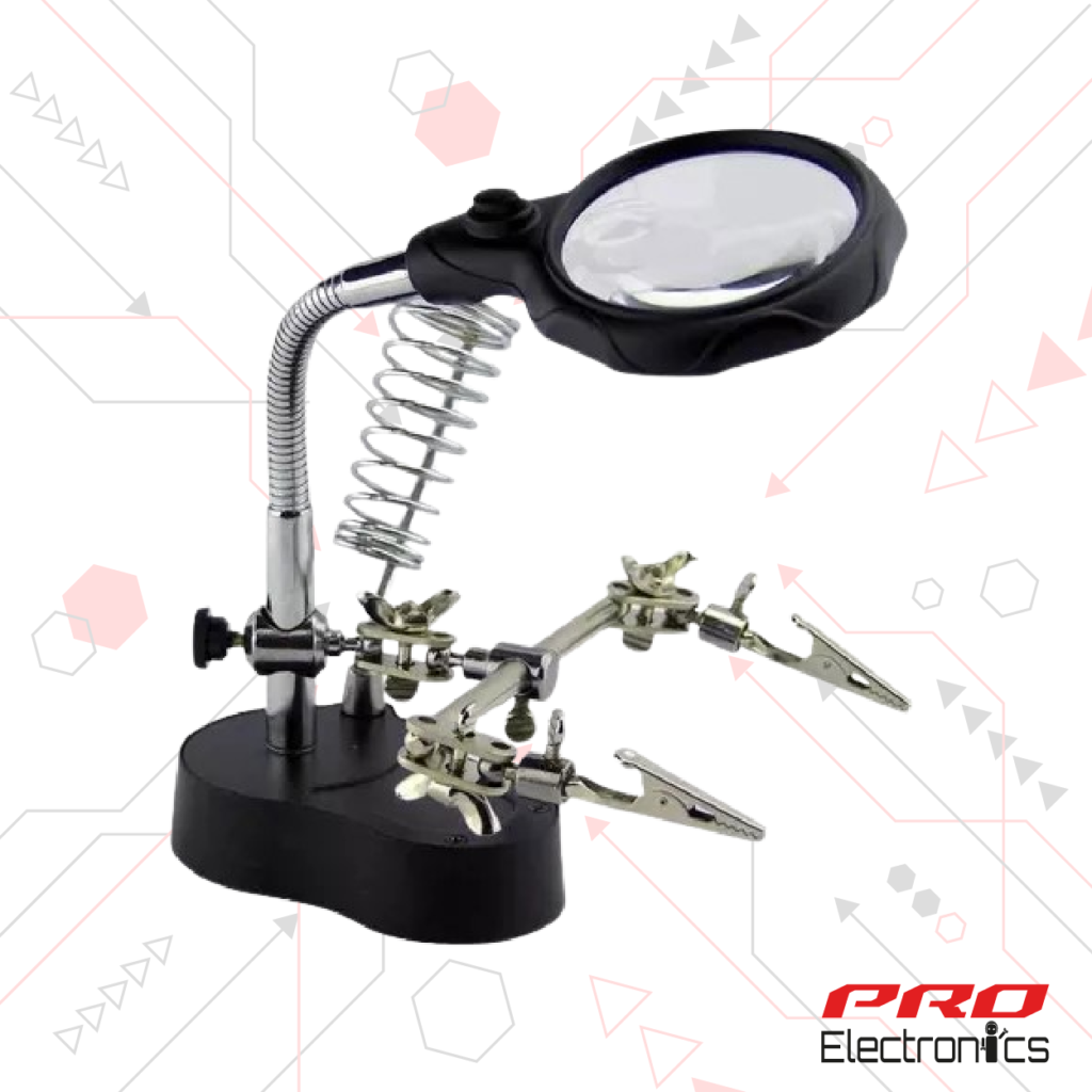 TERCERA MANO CON LUPA Y PORTA CAUTIN GRANDE – Pro Electronics