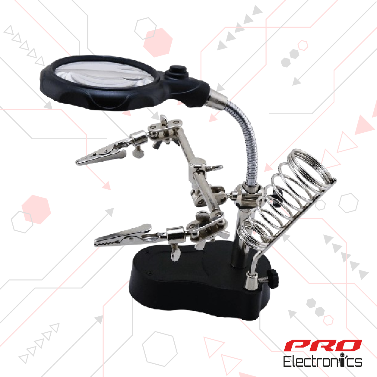 TERCERA MANO CON LUPA Y PORTA CAUTIN – Pro Electronics